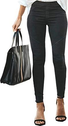 Onsoyours Femme Leggings Slim Taille Haute Casual Skinny Chic Stretch Élastique Leggings Pantalon Crayon Couleur Unie Printemps Été (XS, Noir)