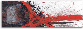 Paul Sinus Art 150x50cm Panoramabild abstrakt Leinwanddruck Kunstdruck Wandbild rot schwarz grau weiß gemalt