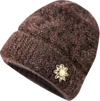 Generic Bonnet Femme Hiver Bonnet Femme Chapeau Femme Hiver Confortable Classique - Bonnet Laine &Eacute;pais Broderie Fleur Hiver, &Eacute;l&eacute;gant et Chaud, Id&eacute;al pour Tenu