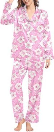 Generic Pyjama long pour femme pour la Saint-Valentin 2026 - Doux et confortable - Col en V - Pyjama mignon, rose, XXL