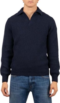 Gran Sasso Polo &agrave; col en V et manches longues - Homme - Pulls - Bleu - Taille: L