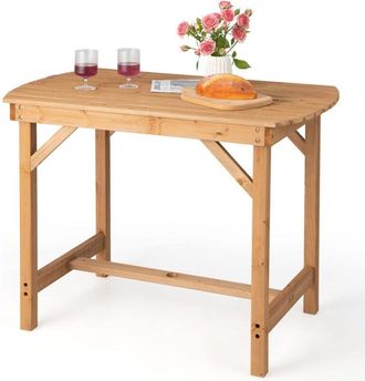 Costway Table de Salle &agrave; Manger Ext&eacute;rieure en Bois de Sapin, Table de Jardin avec Trou de Parapluie de 4CM pour 4-6 Personnes, pour Pelouse Jardin