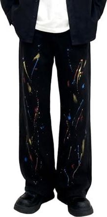 Generic Jean Homme Jeans Homme Jean Homme Regular Confortable Classique Streetwear D&eacute;chir&eacute; Motif &Eacute;claboussure - Confort Maximal pour Usage Casual avec Esth&eacute;ti