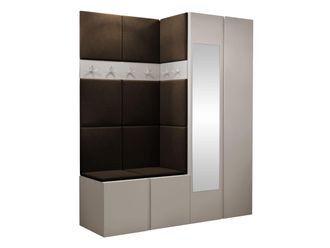 Mirjan24 Garderoben-Set Monati XII, Kleiderschrank mit Spiegel, Schuhschrank, 2X Kleiderhakenbrett, Gepolstertes Paneel/Wandpaneel, 6 Doppelhaken, Flurgarderob