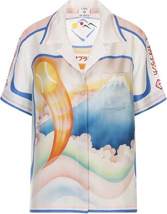 Casablanca Femme, Chemises, Multicolore, Taille: 36 FR Fuji Dream Short Sleeve Silk Shirt