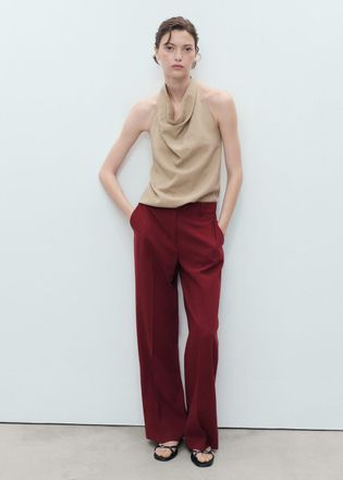 Mango Pantalon droit taille normale grenat - Femme - 38 - MANGO