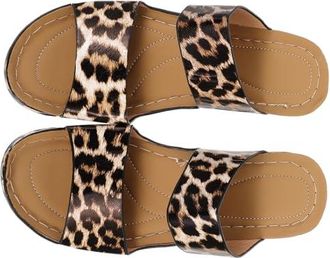 FOMIYES Sandales Femme Léopard Confortables à Semelle Compensée Antidérapante Légères pour Plage Style