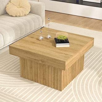 Merax Couchtisch aus Holz (79x79x46 cm), moderner Kaffeetisch mit PB-Tischplatte & MDF-Basis, für Wohnzimmer, Esszimmer oder Büro, Holzfarbe