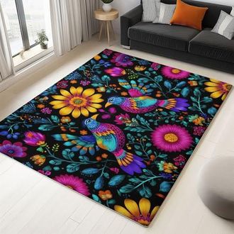 Generic Style Artistique Traditionnel Tapis Salon 160 x 230 cm, Tapis Motif Imprim&eacute;s Couleurs Vives Fleurs Oiseaux, Antid&eacute;rapant Lavable paillasson Doux &agrave; Poi