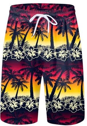Generic Maillot De Bain Homme - Short De Bain Piscine Maillots Grande Taille Boxer Long Shorts Tropical Noir Calecon R&eacute;glable Mens Swimming Trunks Plage Natat