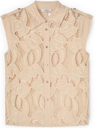 Motivi Femme, Blouses et Chemises, Beige, Taille: 36 FR Chemisier Sangallo sans Manches