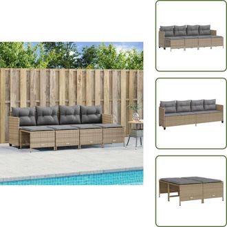 vidaXL 5-tlg. Garten-Sofagarnitur mit Kissen Beige Poly Rattan - Gartengestell - Gartenm&ouml;belset - Outdoor Lounge - Rattan Sessel - Gartenstuhl - The Living