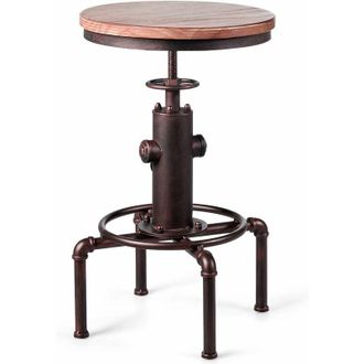 Costway Costway - Tabouret de Bar Style Industriel Vintage,Tabourets Hauts, Hauteur R&eacute;glable 60-75cm avec Repose-Pied et Si&egrave;ge Rond &agrave; 360&deg; 1 pi&egrave;ces