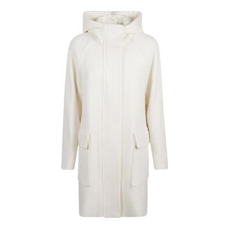 Eleventy Femme, Manteaux, Blanc, Taille: 36 FR Wool Hooded Coat