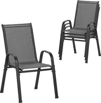Woltu Gartensessel 4 er Set, stapelbare Gartenst&uuml;hle, Garten Sitzgruppe Outdoor ergonomisch, wetterfeste Terrassenm&ouml;bel f&uuml;r Garten, Terrasse, Balkon, Dunkel