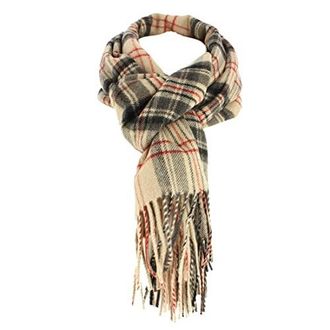 Tony & Paul Echarpe. ALBA, Laine. Marron et rouge - carreaux - FABRIQUE EN ITALIE