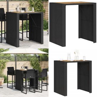 vidaXL Garten-Bartisch mit Holzplatte Schwarz 105x80x110 cm Polyrattan - Gartentisch - Bartisch - Gartenm&ouml;bel - Outdoor-Tisch - Esszimmerset - Home & Living