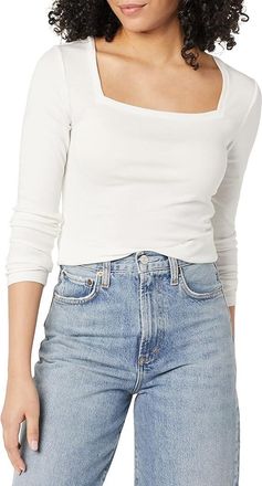 Amazon Essentials Damen T-Shirt Mit Langen &Auml;rmeln Und Eckigem Ausschnitt Mit Schmaler Passform, Elfenbein, XL