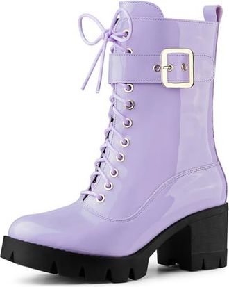 Allegra K Femme Bottes Combat à Talon Épais et Plateforme Zippée Mauve 41