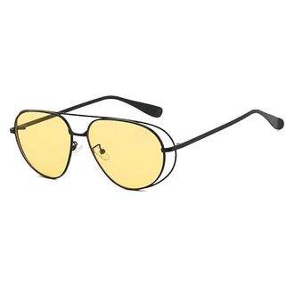 Generic Lunettes de soleil ovales en m&eacute;tal de style vintage pour femme - Lunettes de f&ecirc;te l&eacute;g&egrave;res et luxueuses, design creux, pare-soleil unique, C6 Cadre noi