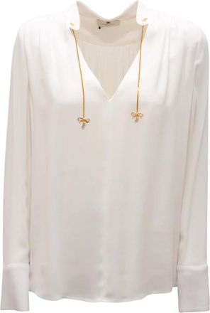 Elisabetta Franchi Femme, Blouses et Chemises, Blanc, Taille: 40 FR Blusa V-Neck Viscose Shirt