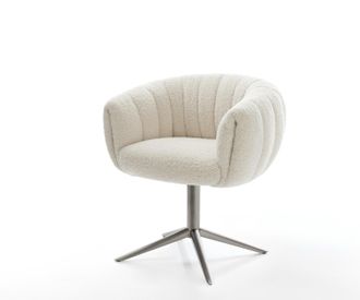 DELIFE Drehstuhl Jada-Flex Teddystoff Beige Fu&szlig;kreuz Graphit 360&deg; drehbar Wippfunktion Taschenfederkern, Esszimmerst&uuml;hle