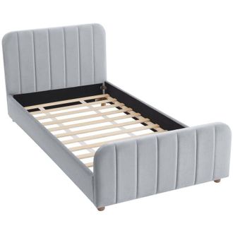 Vente-Unique Vente-unique - Lit 90 x 190 cm - Velours avec coutures verticales - Gris - rogadi