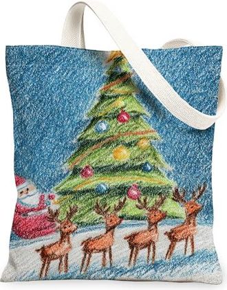 Generic Sacs fourre-tout en toile avec motif de renne de No&euml;l, sacs d&eacute;picerie r&eacute;utilisables, vintage, l&eacute;gers, lavables, bleu, 13x15 Inch