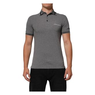 Dolce & Gabbana Graues Logo-Stickerei Poloshirt mit Kragen - - Tops - Herren - Grau - XS