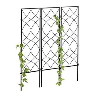 Relaxdays Rankgitter Metall, 3er Set, zum Stecken, Rankhilfe für Kletterpflanzen, 122 x 31 cm, Spalier Garten, schwarz