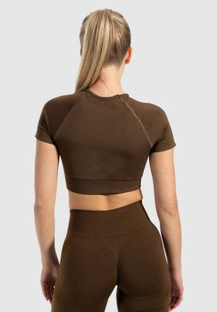 Smilodox T-Shirt Elna, Crop Top mit Rundhalsausschnitt, kurzen &Auml;rmeln & Rippbund Figurbetontes T-Shirt, Funktionsshirt glattes Material & bauchfrei