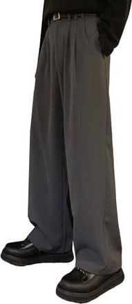 Generic Pantalon vintage en soie glac&eacute;e pour homme - Pantalon habill&eacute; d&eacute;contract&eacute; pour un usage quotidien - Coupe d&eacute;contract&eacute;e - Jambe large pour homme, gris,