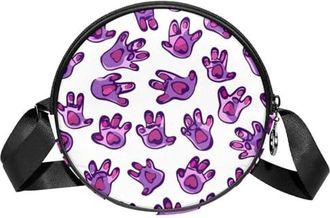 Generic Sac &agrave; bandouli&egrave;re rond pour femme, motif griffes de chat mignonnes violettes, petit sac &agrave; bandouli&egrave;re avec fermeture &eacute;clair, bretelles r&eacute;glables, sac 