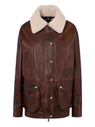 Halfboy veste en cuir à col lainé - Marron