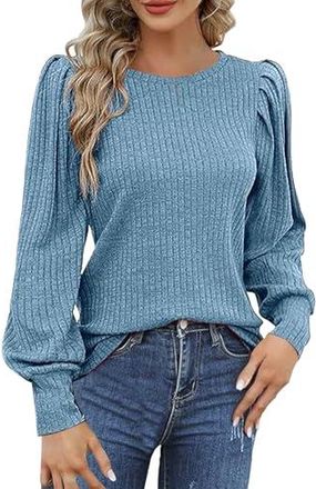 Generic Pull en tricot chaud &agrave; col rond pour femme - Automne et hiver - Manches ballon - Tricot c&ocirc;tel&eacute; confortable - Haut habill&eacute; et d&eacute;contract&eacute; - Travail en 