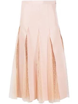 Red Valentino jupe mi-longue pliss&eacute;e en dentelle - Tons neutres