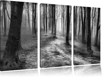 Pixxprint Düstere Landschaft schwarz weiß, Leinwandbild 3 Teilig, Gesamtmaß: 120x80cm, Wandbild, Dekoration, fertig gespannt, Kein Poster