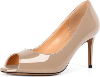 elashe Escarpins Femme Talon Haut - 8CM Escarpins Peep Toe - Escarpins Femms Bout OuBiege Talon de Soirée Mariage Biege EU42