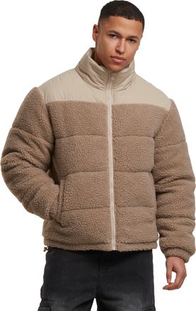Urban Classics Herren &Uuml;bergangsjacke Fabric Mix Teddy Puffer Jacket, Teddyfell-Jacke mit gesteppter Schulterpartie und hohem Kragen, Gr&ouml;&szlig;en S - 5XL