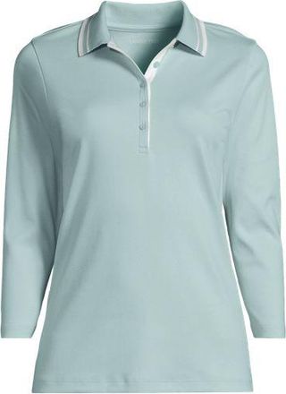 Lands End Supima-Poloshirt mit 3/4-&Auml;rmeln, Damen, Gr&ouml;&szlig;e:44-46 regular, Blau, Baumwolle, by Lands End