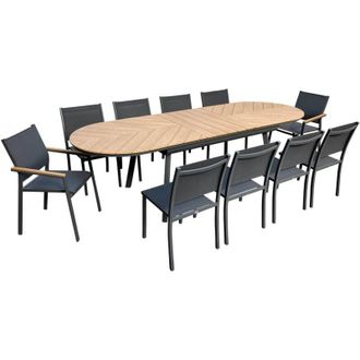 Oviala Oviala - Ensemble table extensible 220/280 cm et 10 chaises de jardin