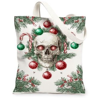 Generic Sacs fourre-tout en toile motif t&ecirc;te de mort de No&euml;l, sacs d&eacute;picerie r&eacute;utilisables, rustiques, l&eacute;gers, lavables en toile pour voyage, plage, pique-niq