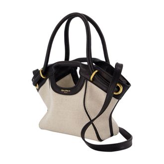 Balmain Womens Colorblock Lambskin Top Handle Bag Beige