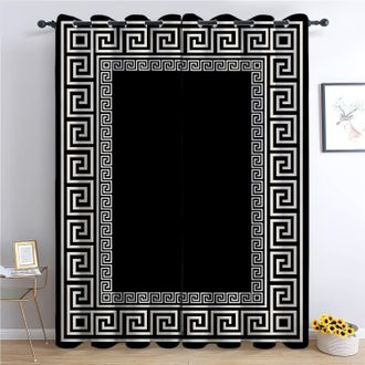 Generic Verdunkelungsvorhang H166 x B150 cm, Wei&szlig; Geometrie Im Griechischen Stil Muster Vorhang W&auml;rmeisolierend Blickdicht mit &Ouml;sen, Vorhang Anti Fade f&uuml;r Kin
