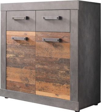 Trendteam Indy - Kommode - Graphit Grau/Alteiche - 2 Schubladen, 4 Fächer - (BxHxT) 82 x 86 x 37 cm - Aufbewahrungsschrank in rustikaler Optik