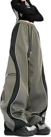 Generic Pantalon de jogging pour femme avec cordon de serrage, poches larges, chic, punk, baggy rayé, sport, parachute, EN8, M