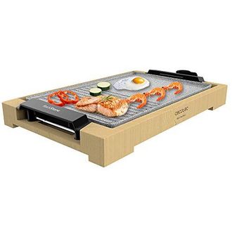 Cecotec Plancha &eacute;lectrique Tasty&Grill 2000 Bamboo MixStone. 2 000 W, structure bambou, thermostat r&eacute;glable, surface mixte grill et plancha, rev&ecirc;tement RockSt