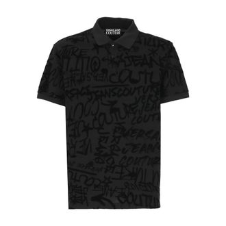 Versace Jeans Couture Schwarzes Baumwoll-Poloshirt mit Graffiti-Motiv - - Tops - Herren - Schwarzk - XS