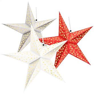 Com-Four 3X &eacute;toile Lumineuse en 3D avec LED - &Eacute;toile de No&euml;l avec &eacute;clairage LED et minuterie - &Eacute;toile en Papier Premium &agrave; accrocher