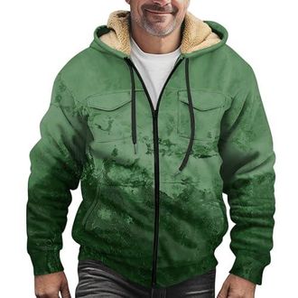 Generic Sweat &agrave; capuche en polaire &agrave; fermeture &eacute;clair int&eacute;grale pour homme avec cordon de serrage, poches poitrine et design &eacute;l&eacute;gant imprim&eacute; d&eacute;lav&eacute;, 01 - Vert